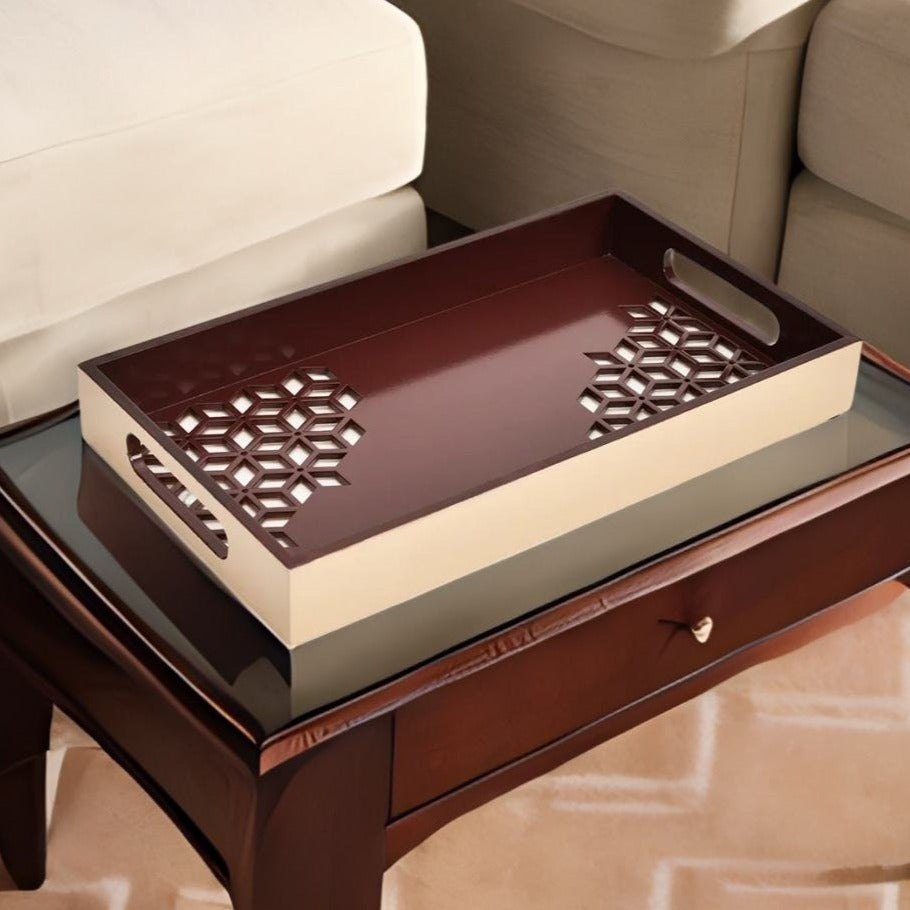 Buy MDF Rectangular Small Serving Tray (Brown & Beige) Online | Nilkamal Homes