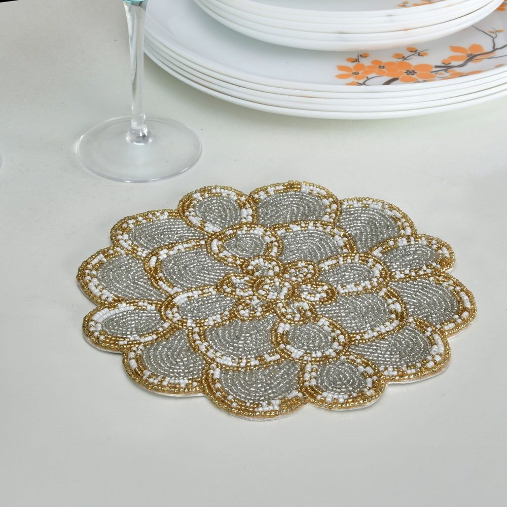 Buy Decorative Floral Beaded Trivet (Grey & Gold) Online in India ...