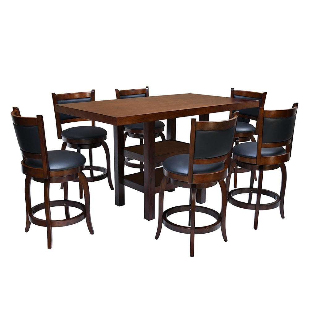 Theon Counter Height 6 Seater Dining Set of 1 Table + 6 Chairs (Dark ...