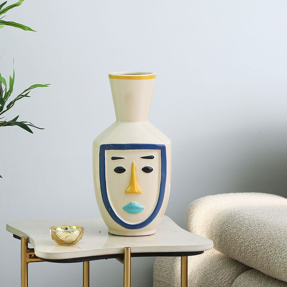 Decorative Girl Face Long Neck Ceramic Vase (Multicolor) – Nilkamal Homes