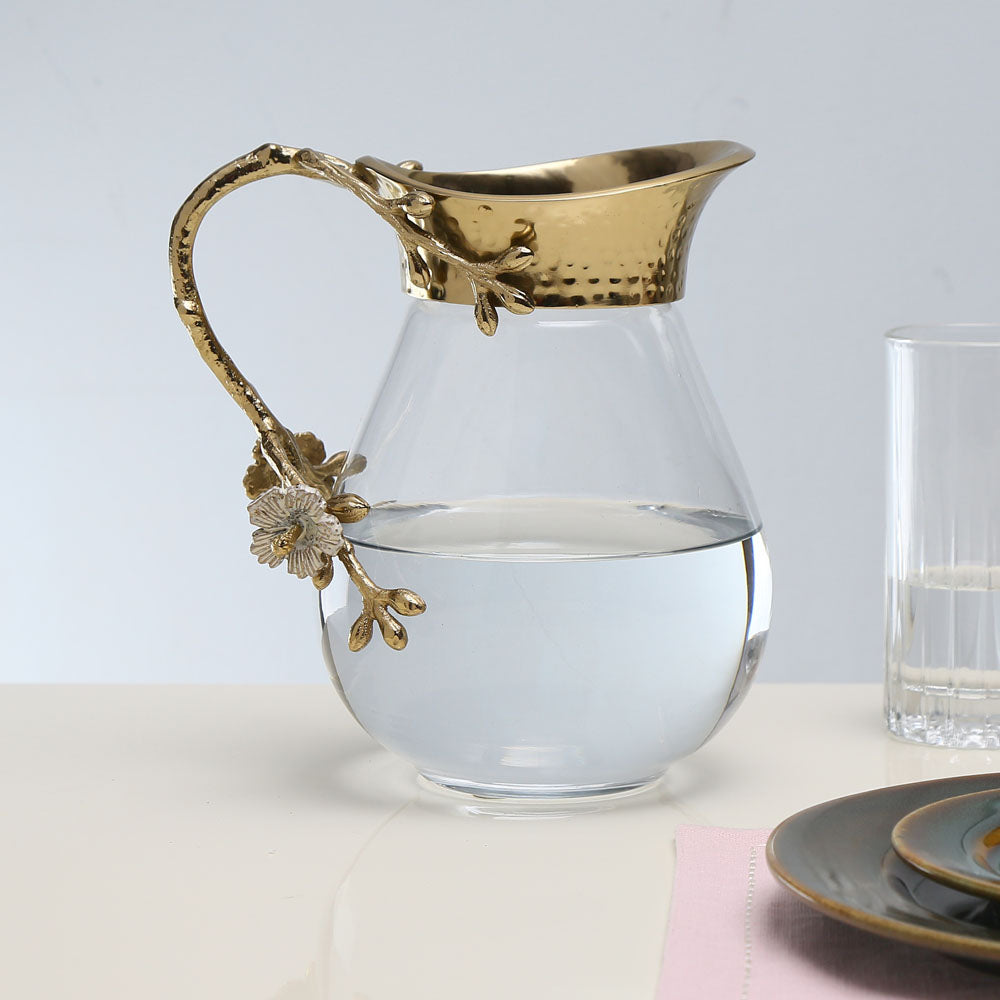 Floral Design Metal & Glass Serving Jug (Transparent & Gold) – Nilkamal ...