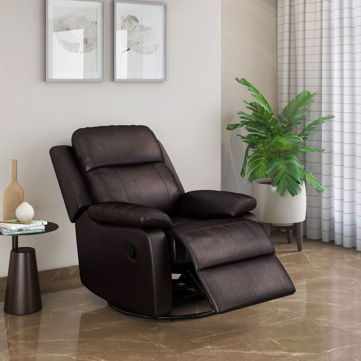 Carolina 1 Seater Sofa Swivel Rocker Recliner (Brown) | Nilkamal Homes