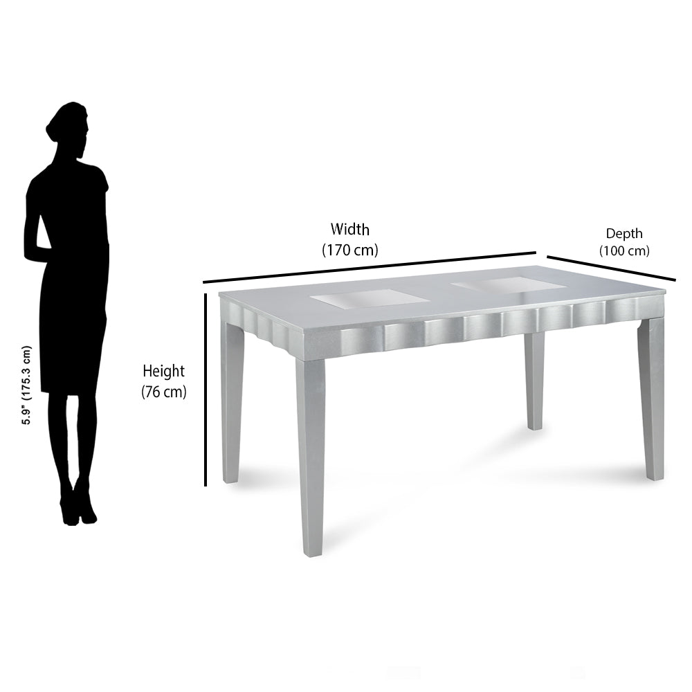 Merlin 6 Seater Dining Table (Metallic Silver) | Nilkamal Homes