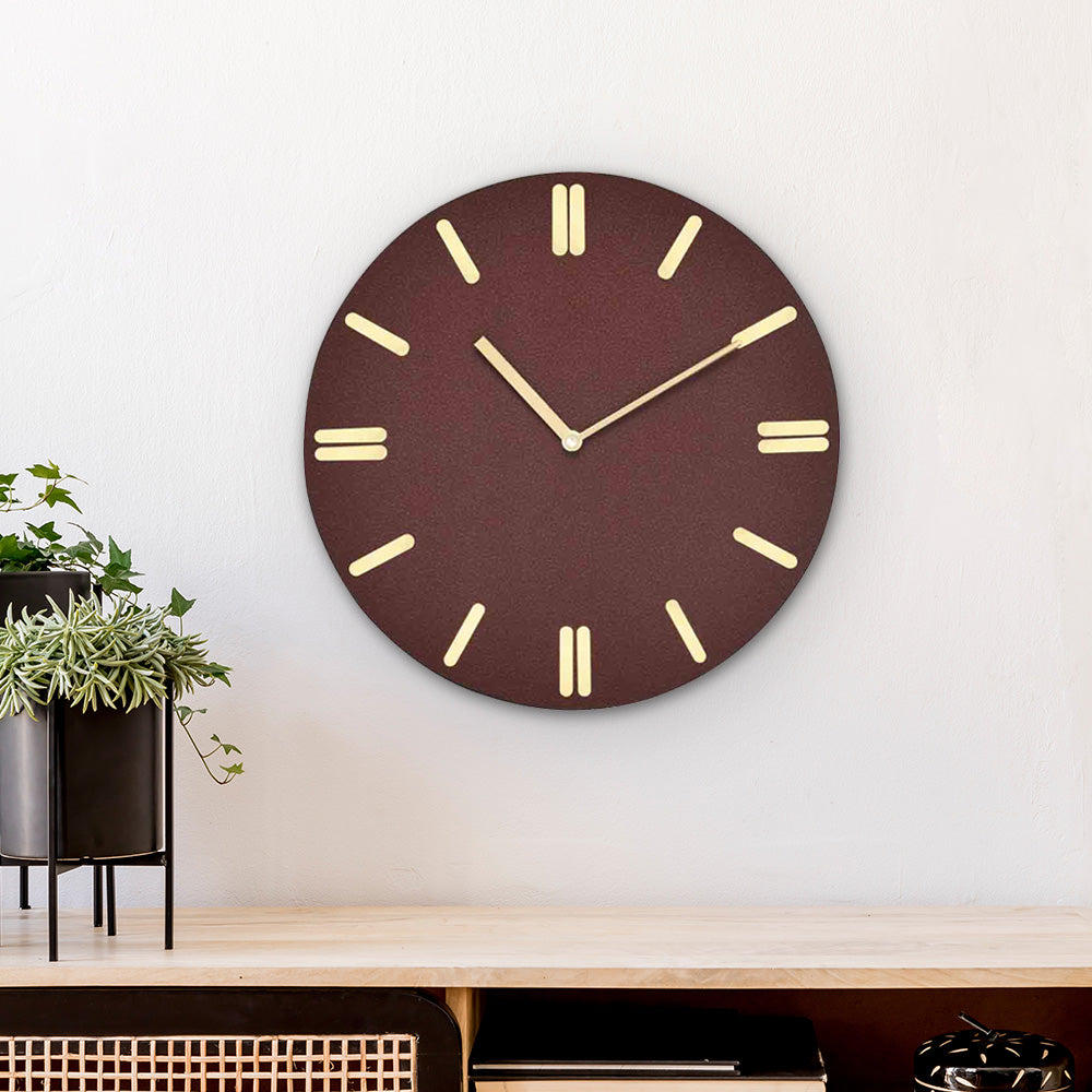 Buy Round Wooden and Leatherette Analog Wall Clock (Brown) Online ...