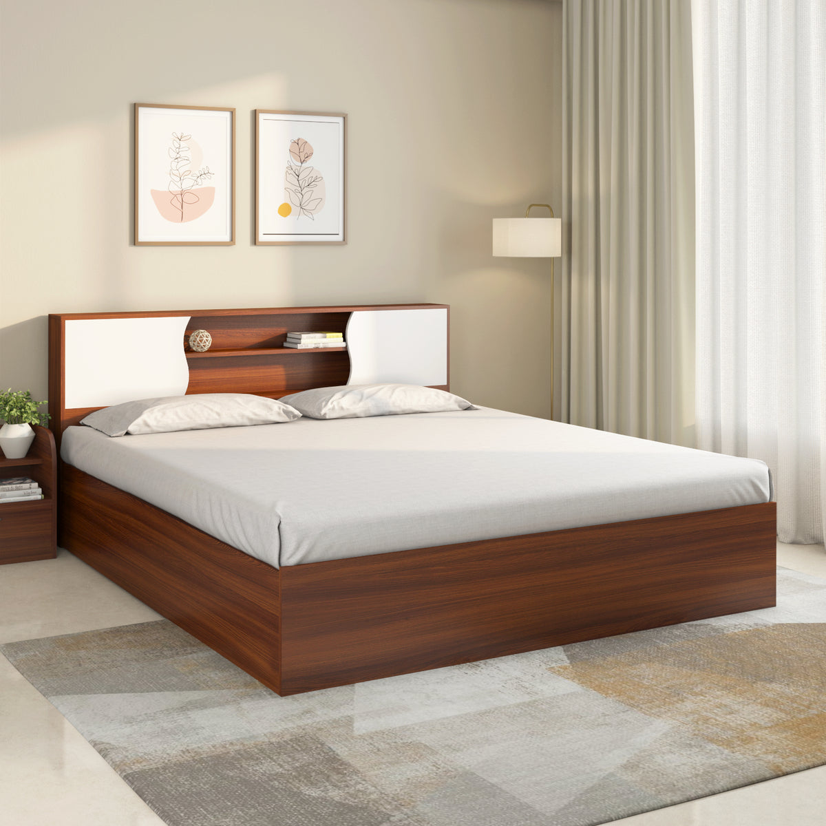 Malcom Max Bed with Box Storage (Walnut) | Nilkamal Homes