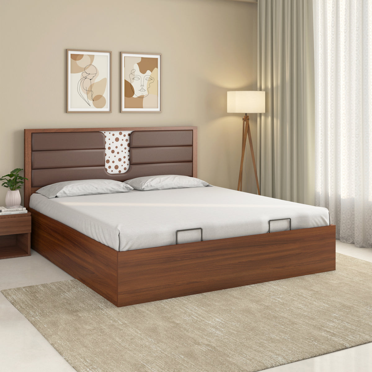 Buy Noir Prime Bed with Semi Hydraulic Storage (Walnut) | Nilkamal Homes
