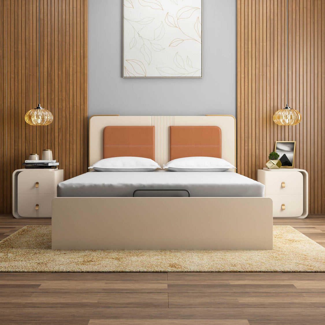 Phoenix Queen Bed with Hydraulic Storage (Beige) – Nilkamal Homes
