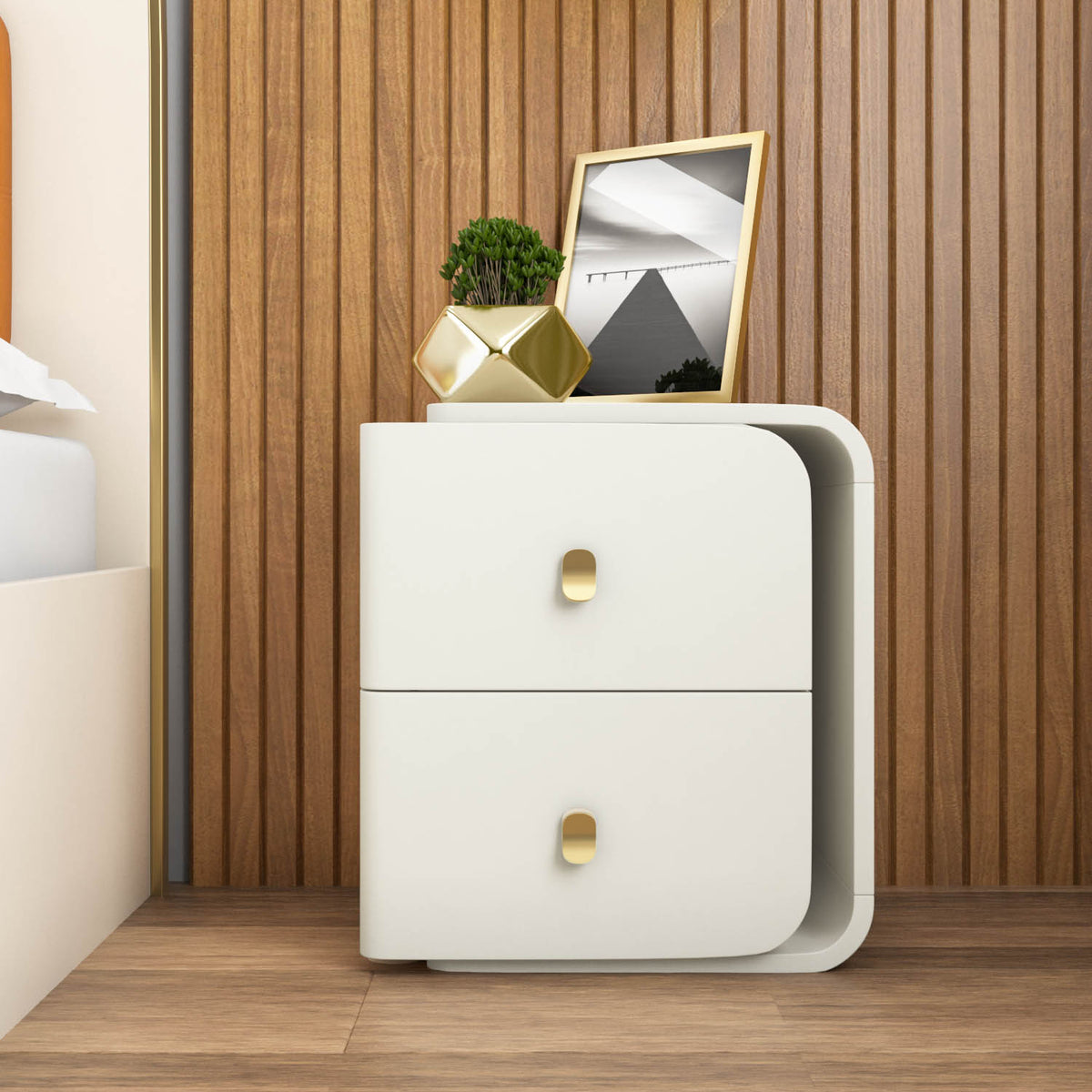 Phoenix Engineered Wood Night Stand (Right Side, Beige) – Nilkamal Homes