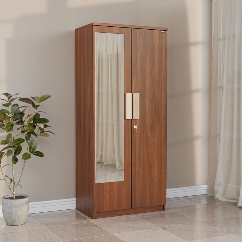 Rova 2 Door Wardrobe with Mirror (Walnut) – Nilkamal Homes