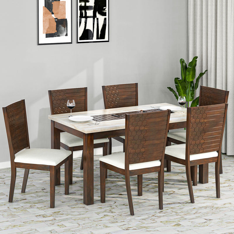 York Solid Wood 6 Seater Dining Set (Antique Cherry) – Nilkamal Homes